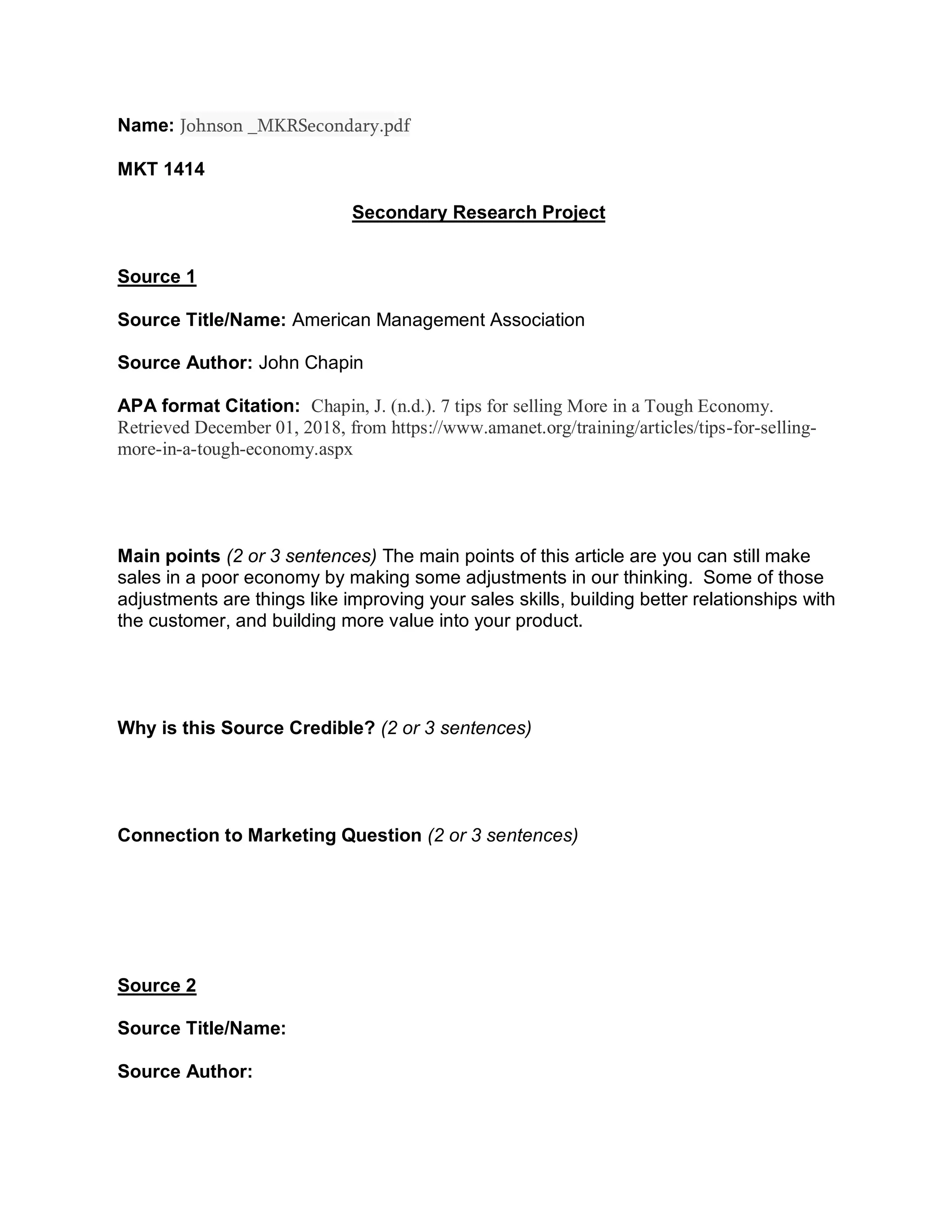 Secondary Research Project | PDF