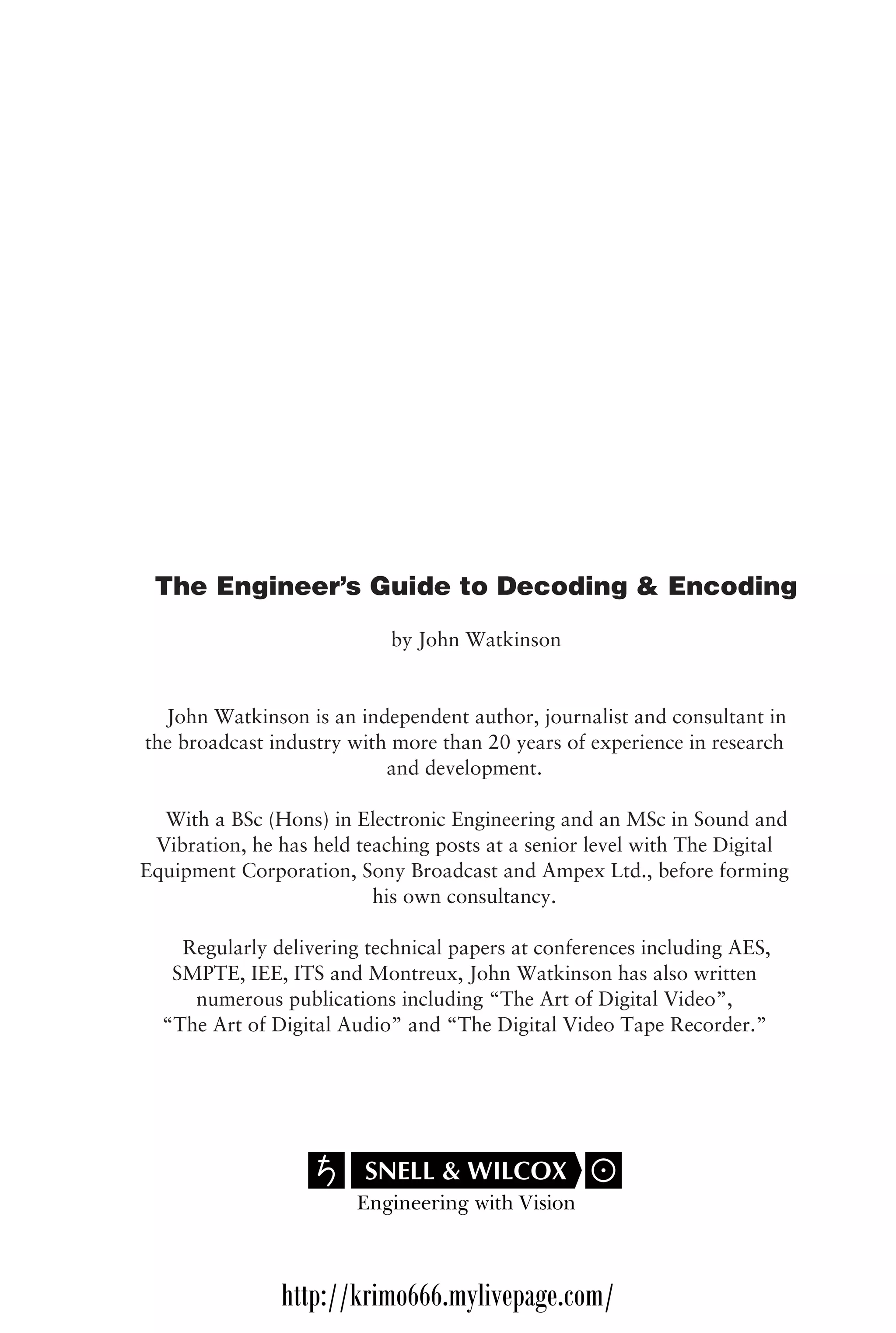 John Watkinson Engineers Guide To Decoding Encoding Pdf