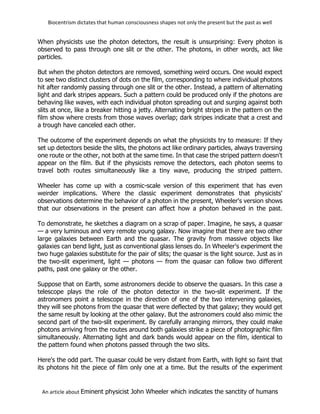 John wheeler, physicist biocentrism dictates that human consciousness ...
