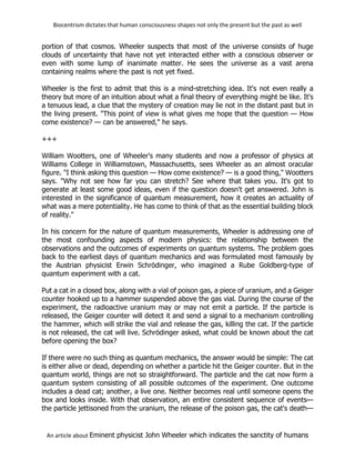 John wheeler, physicist biocentrism dictates that human consciousness ...