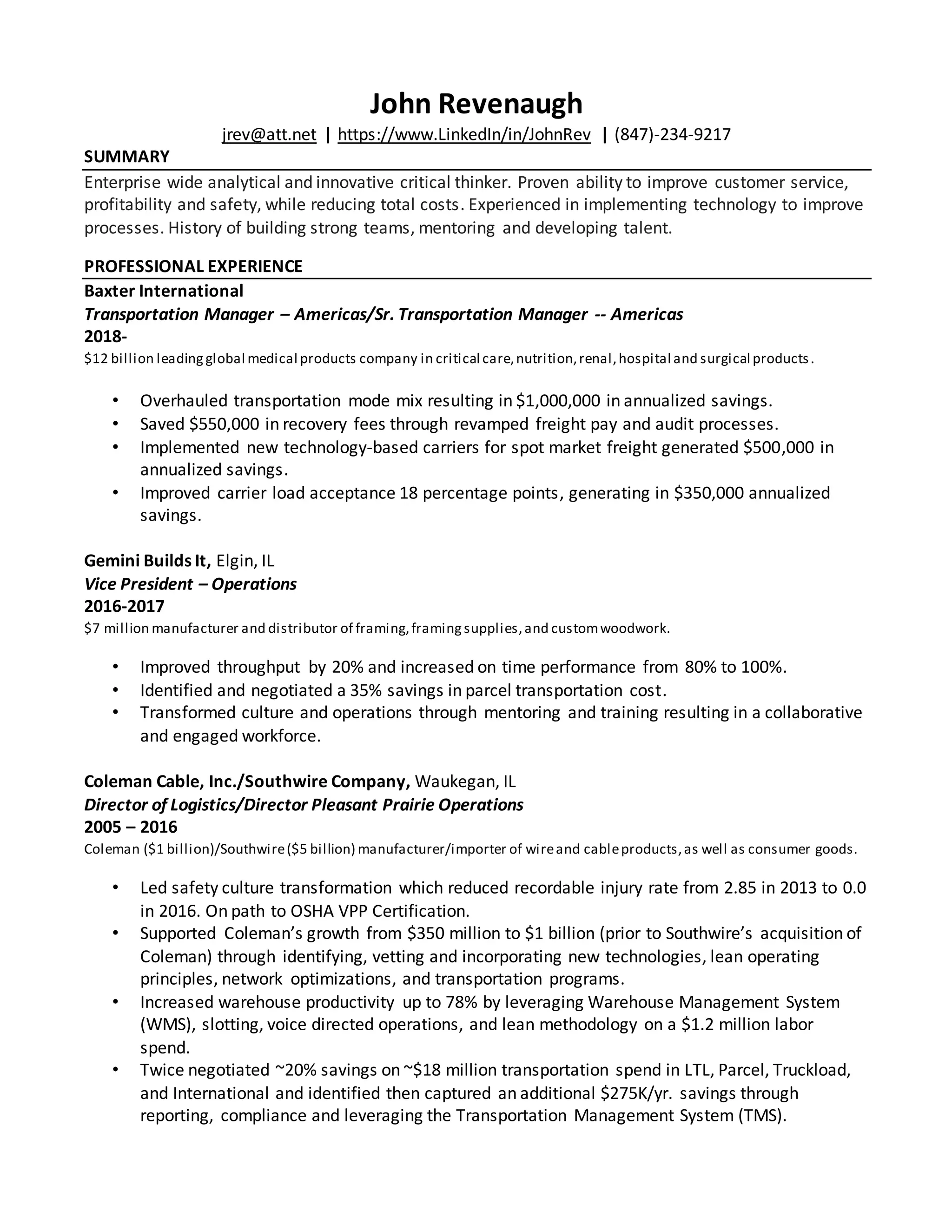 John William Revenaugh resume | DOCX
