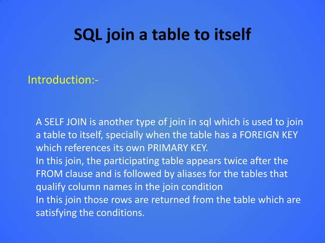 SQL JOIN | PPTX | Databases | Computer Software and Applications