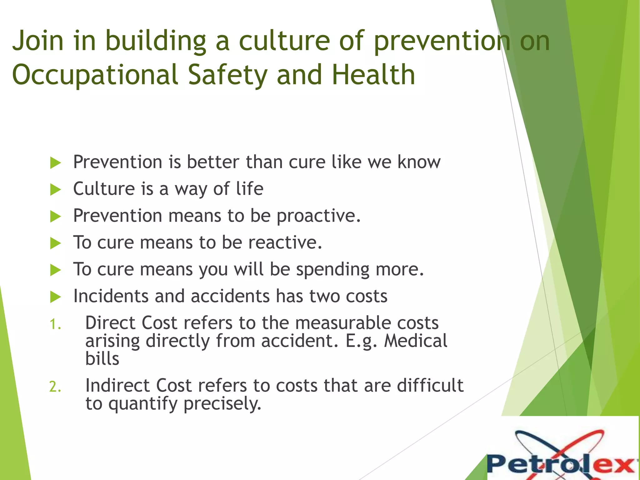 Join in building a culture of prevention on osh | PPT