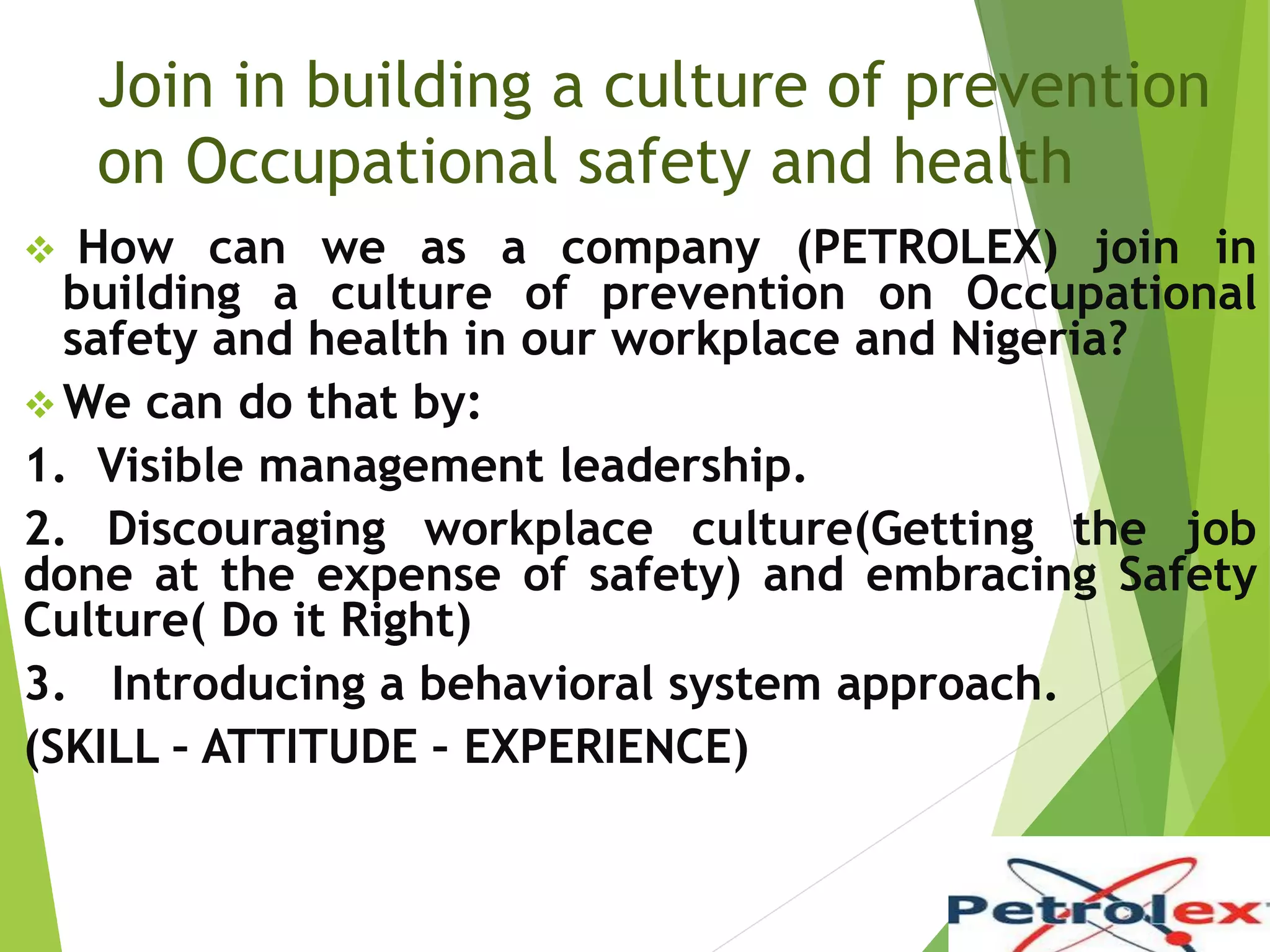 Join in building a culture of prevention on osh | PPT