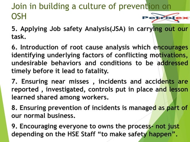 Join in building a culture of prevention on osh | PPT