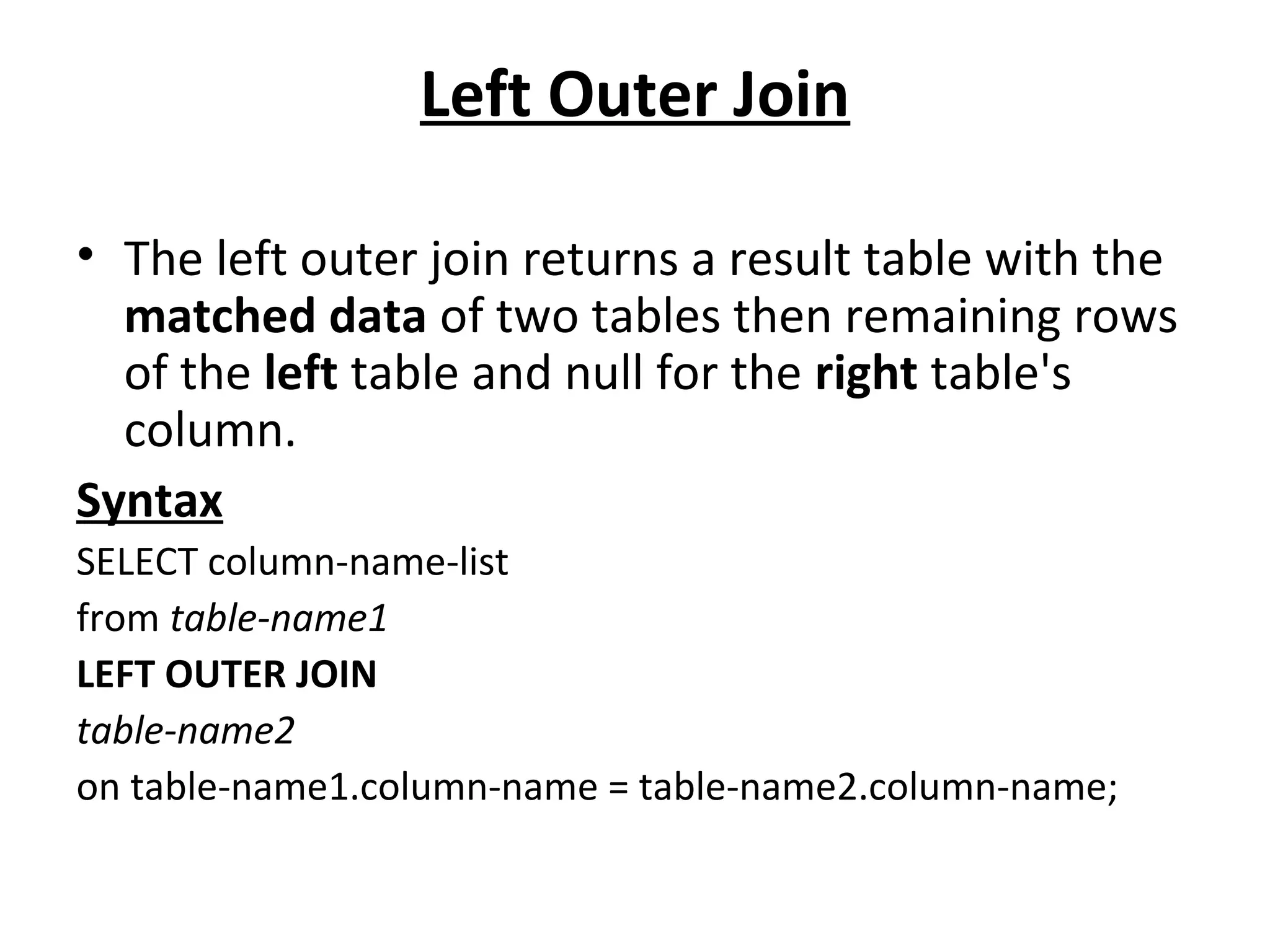 Joins in SQL | PPT