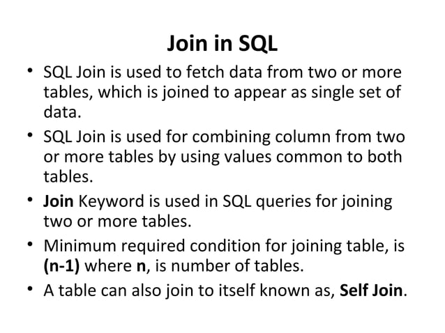 Joins in SQL | PPT | Databases | Computer Software and Applications
