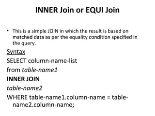 Joins in SQL | PPT