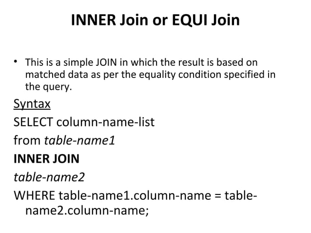 Joins in SQL | PPT | Databases | Computer Software and Applications