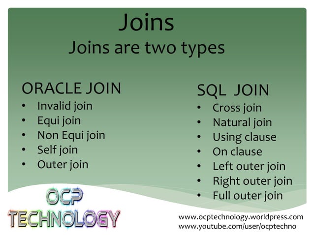 oracle joins and sql joins | PPT