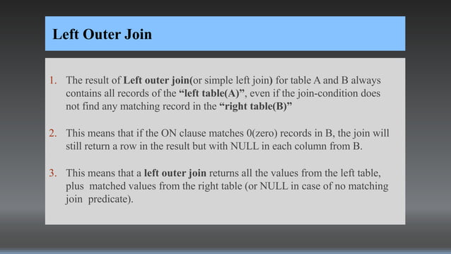 Presentation Of Joins In Database Pptx Databases Computer Software And Applications