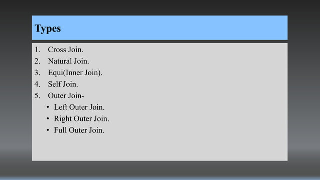 Presentation of Joins In Database | PPTX | Databases | Computer Software and Applications