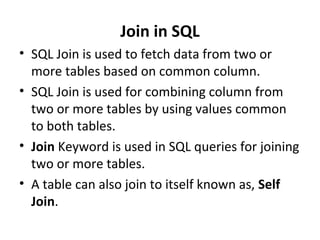 joins IN DATA BASE MANAGEMENT SYSTEMSppt | PPT