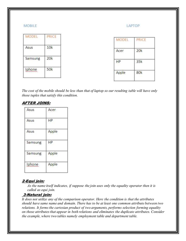 Joins in dbms and types | DOCX