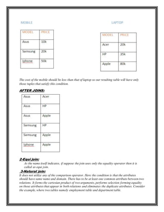 Joins in dbms and types | PDF