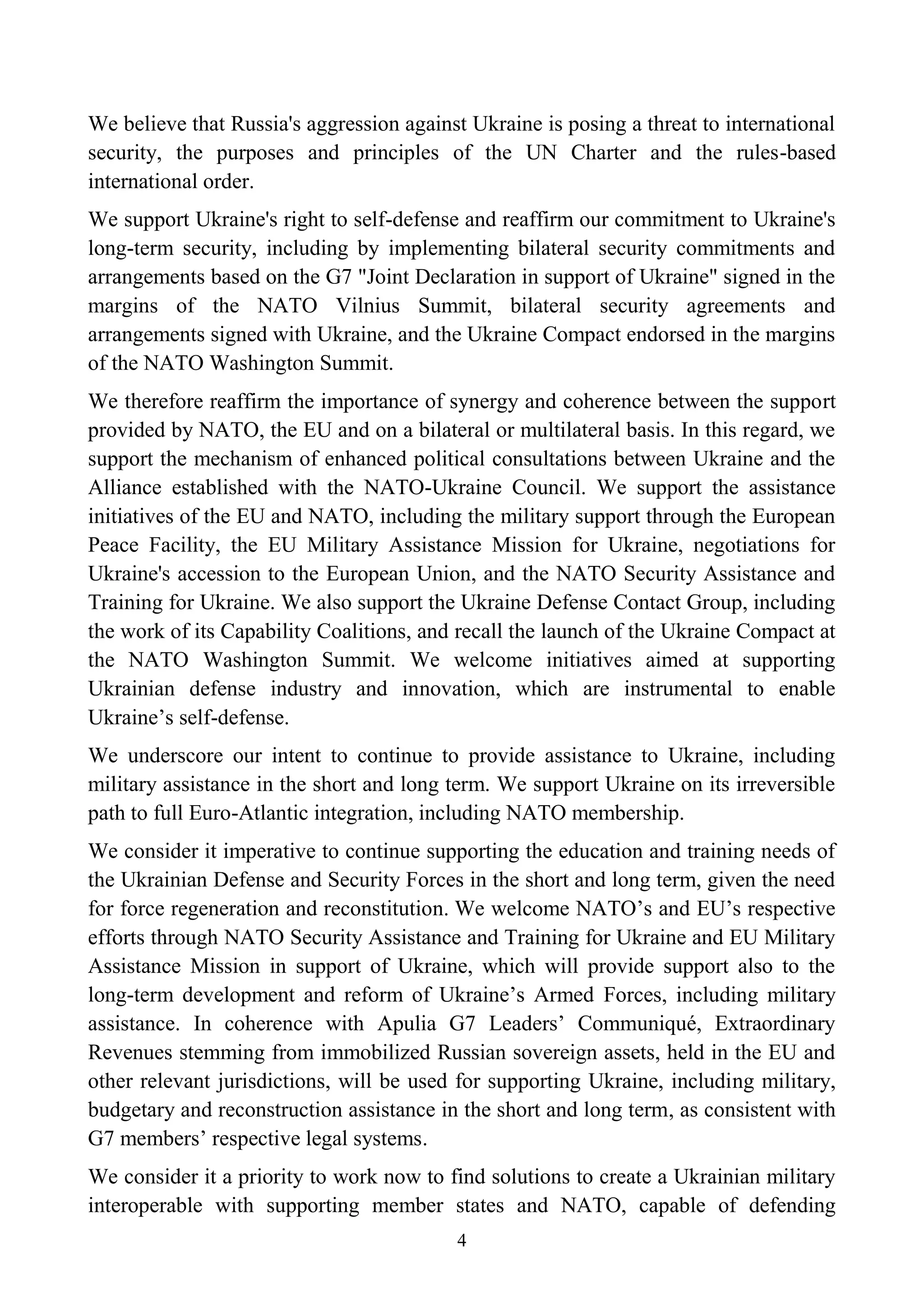 G7 Joint Declaration on Defence, October 2024 | PDF