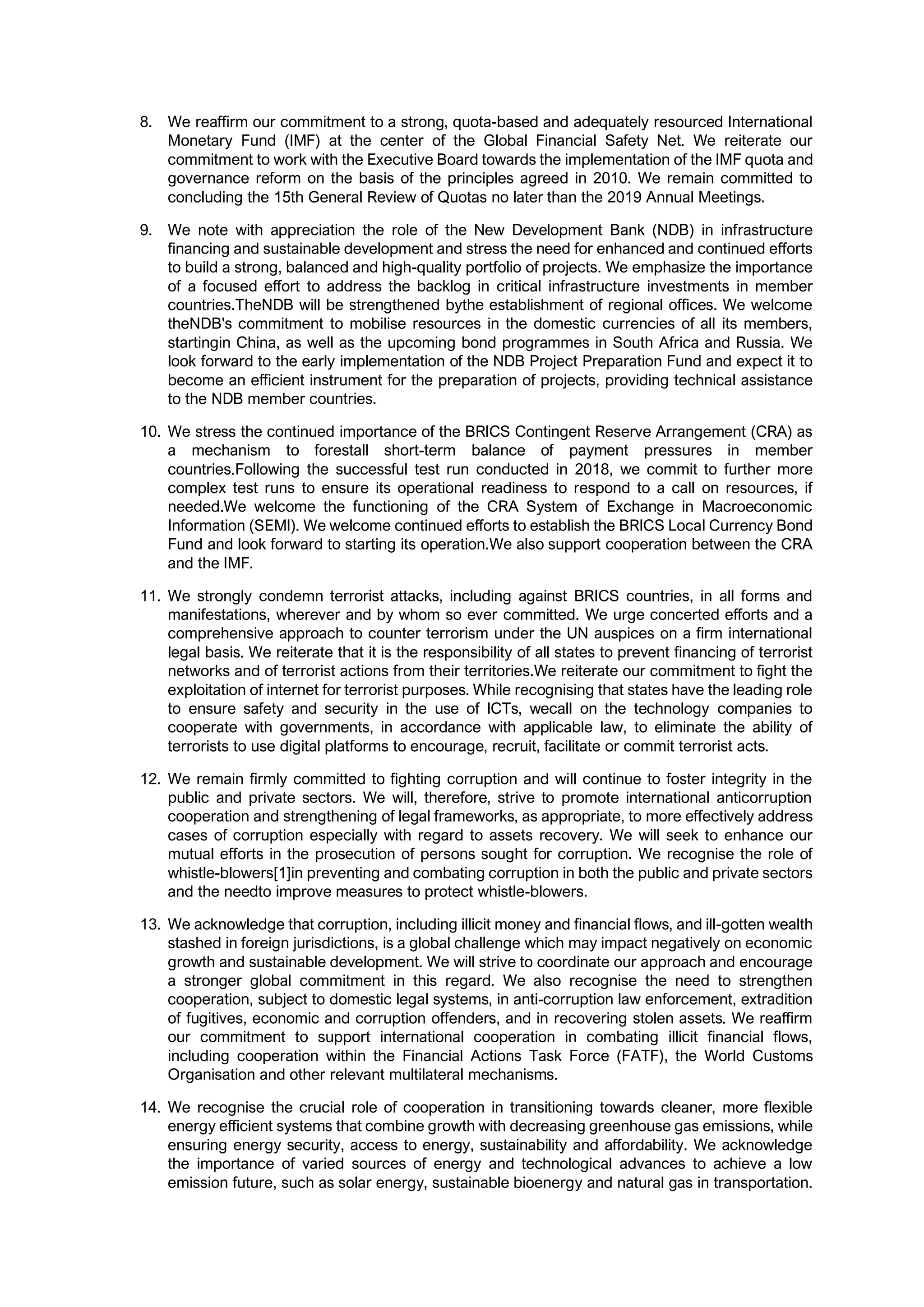 Joint Statement on BRICS Leaders 2019 | PDF Joint Statement on BRICS Leaders 2019 | PDF