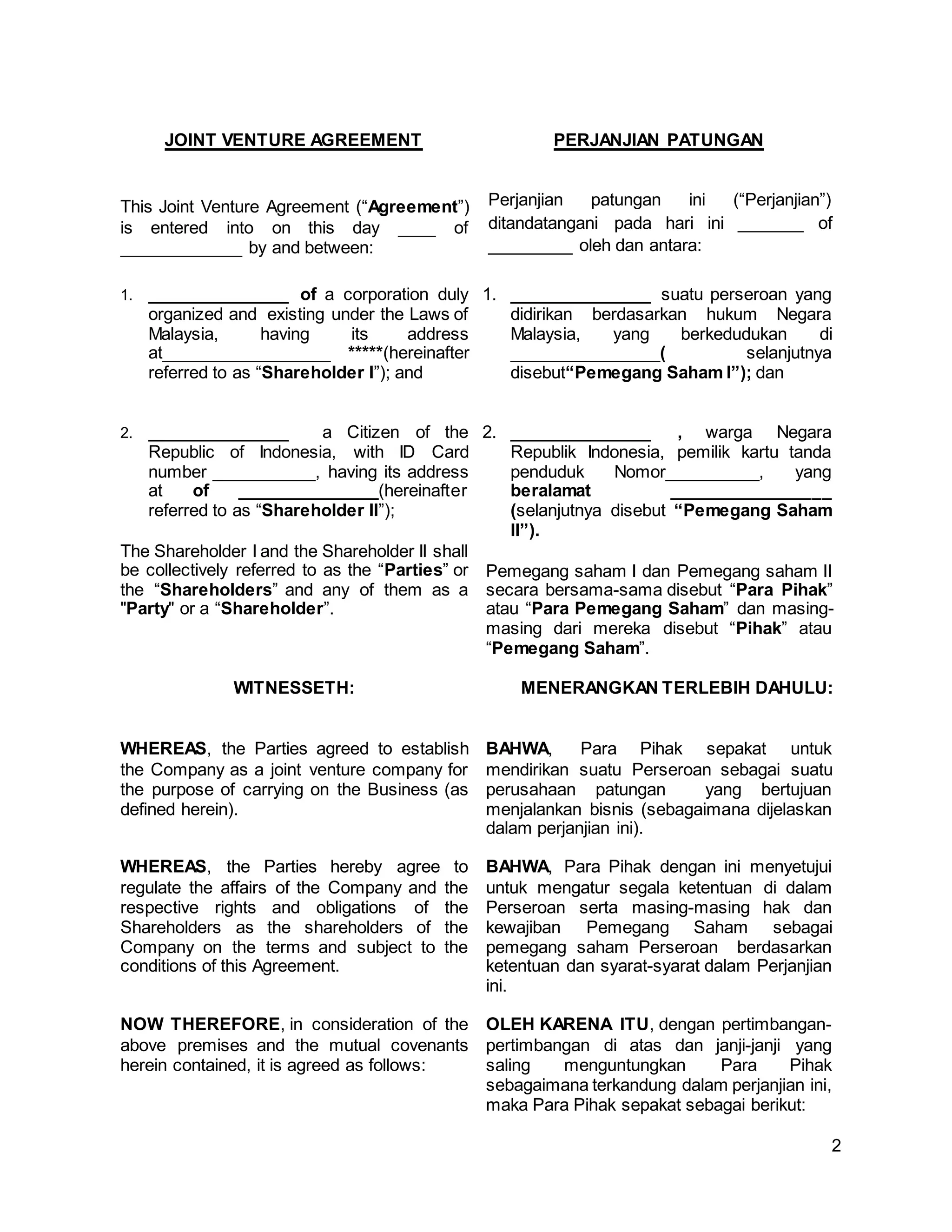 Joint venture-agreement-Eng-IND (Beli Perjanjian, Hub: 08118887270 (WA ...