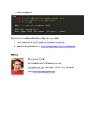 Belajar Pemrograman Berbasis Web PHP DHTMLX Part 7 - Join Tables CRUD | DOCX