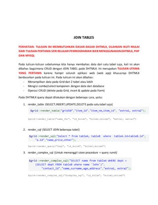 Belajar Pemrograman Berbasis Web PHP DHTMLX Part 7 - Join Tables CRUD | DOCX