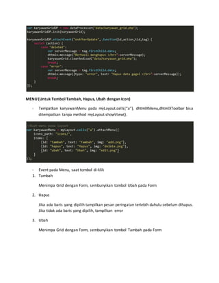 Belajar Pemrograman Berbasis Web PHP DHTMLX Part 7 - Join Tables CRUD | DOCX