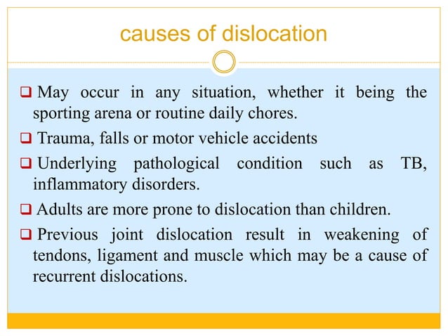 Joint dislocation | PPTX | First Aid | Injuries