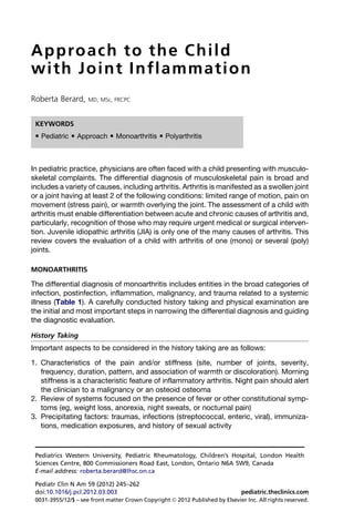 Approach to Arthritis in Children | PDF
