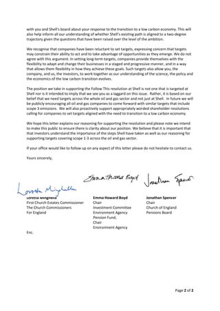 Letter from Church of England to the Shell Chair- Shareholder ...