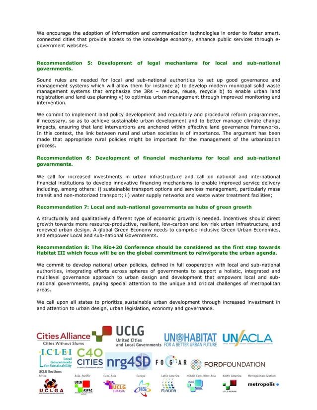 Joint messages of local and sub national governments to rio+20 | PDF