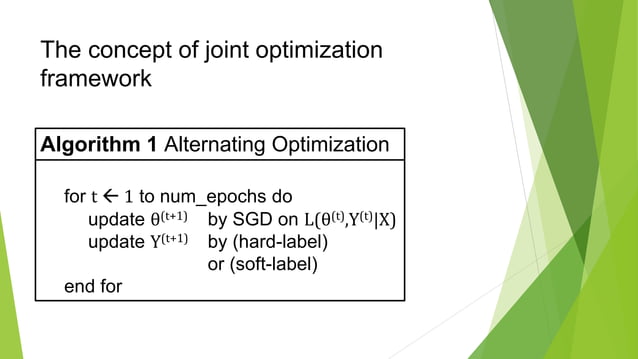 Joint optimization framework for learning with noisy labels | PPT