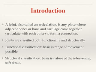 Classification of joints & joint mechanics | PDF