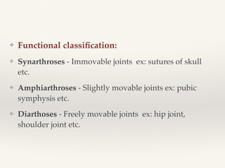 Classification of joints & joint mechanics | PDF