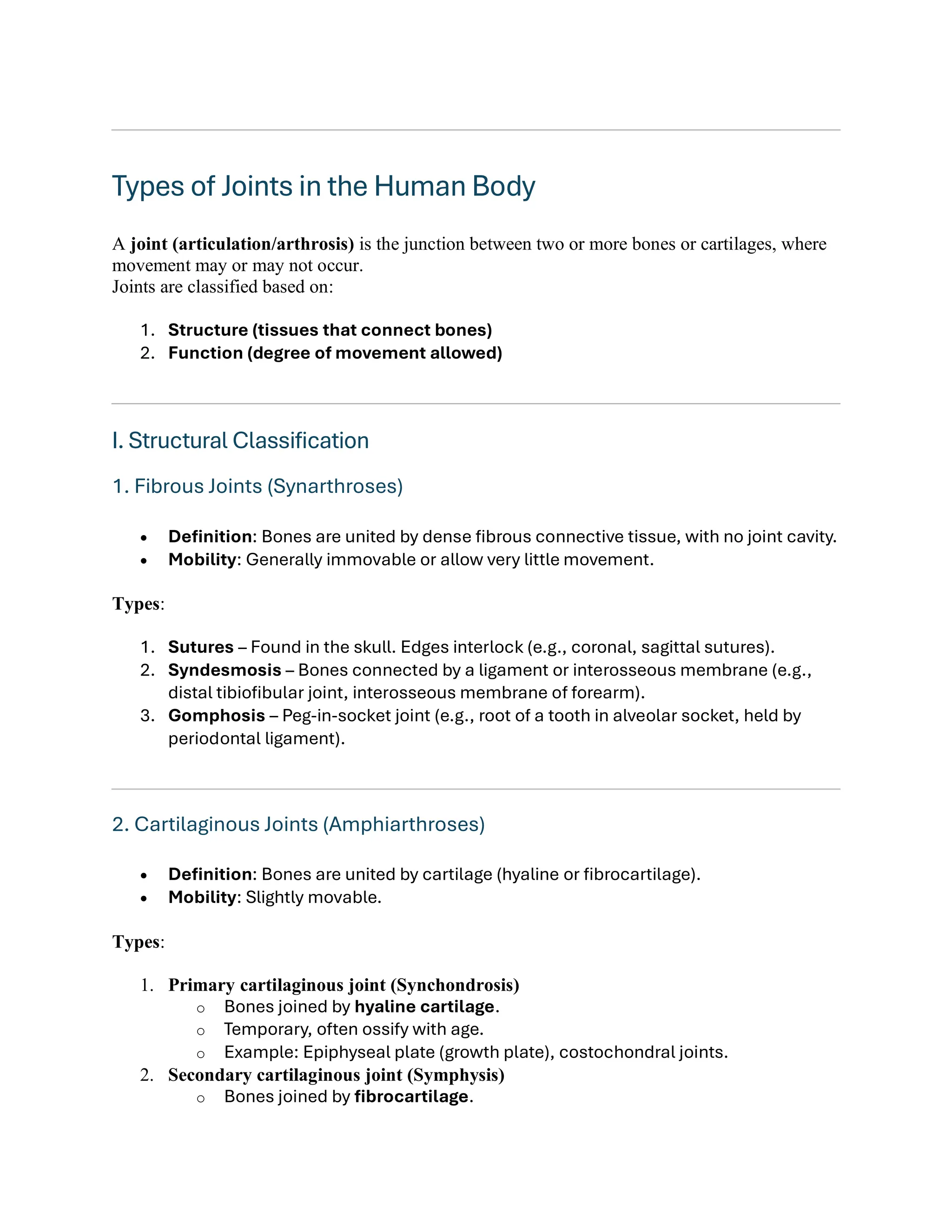 All joints present in the human body ( Quick revision). | PDF