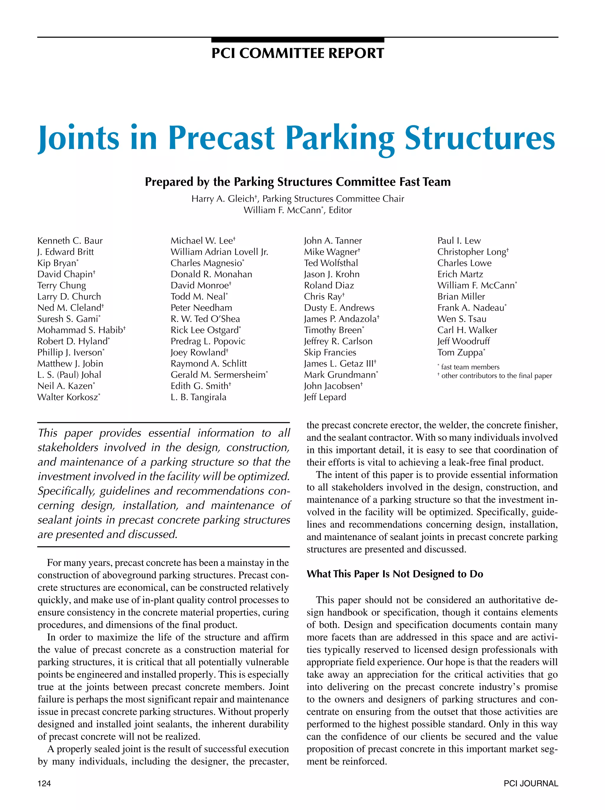 Joints in Pretopped Precast Parking Structures | PDF