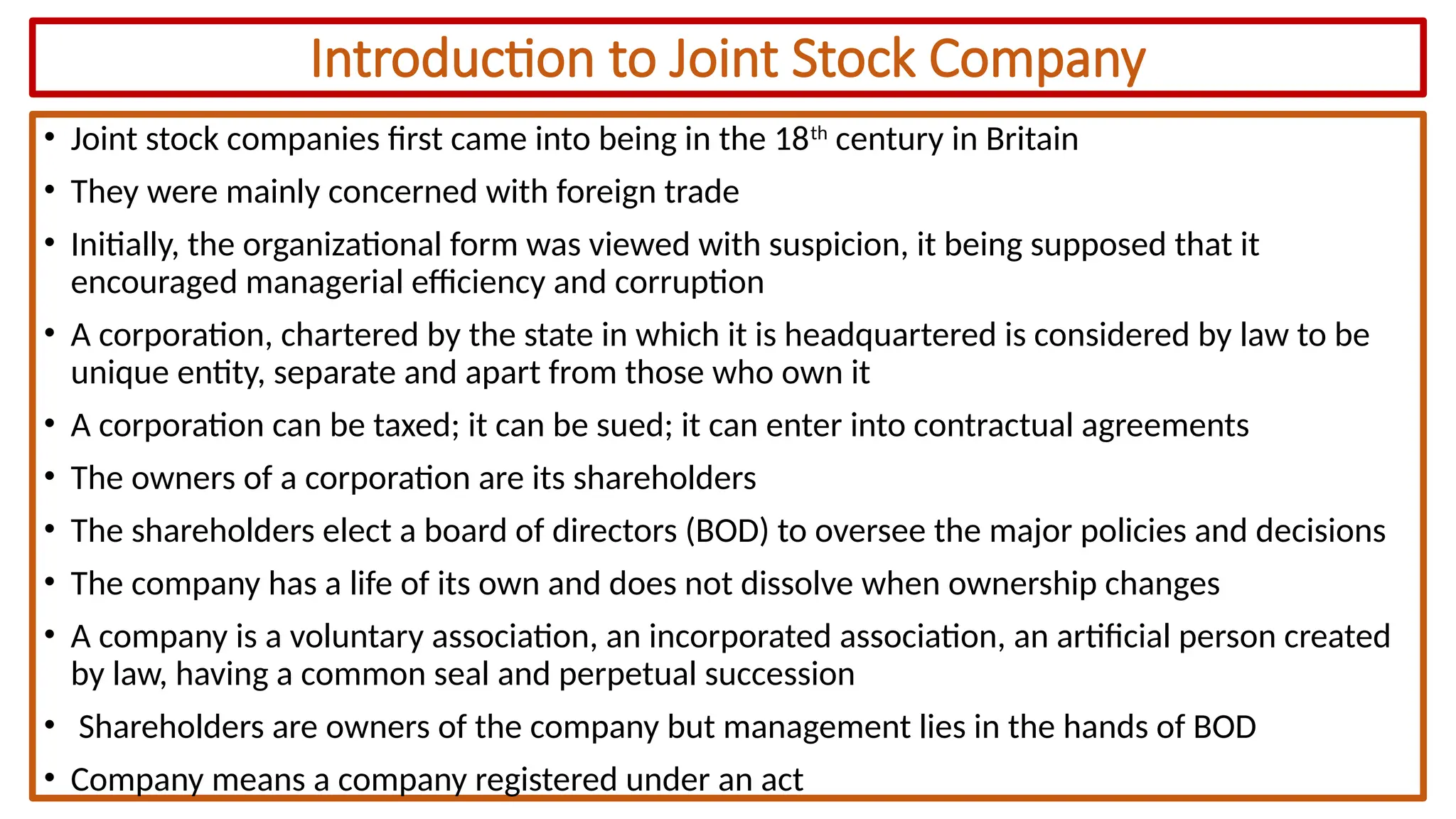 Joint Stock Company - features, characteristics | PPTX
