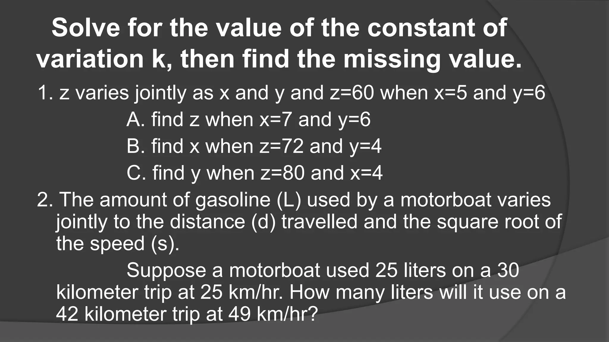 Joint variation solve problem | PPTX