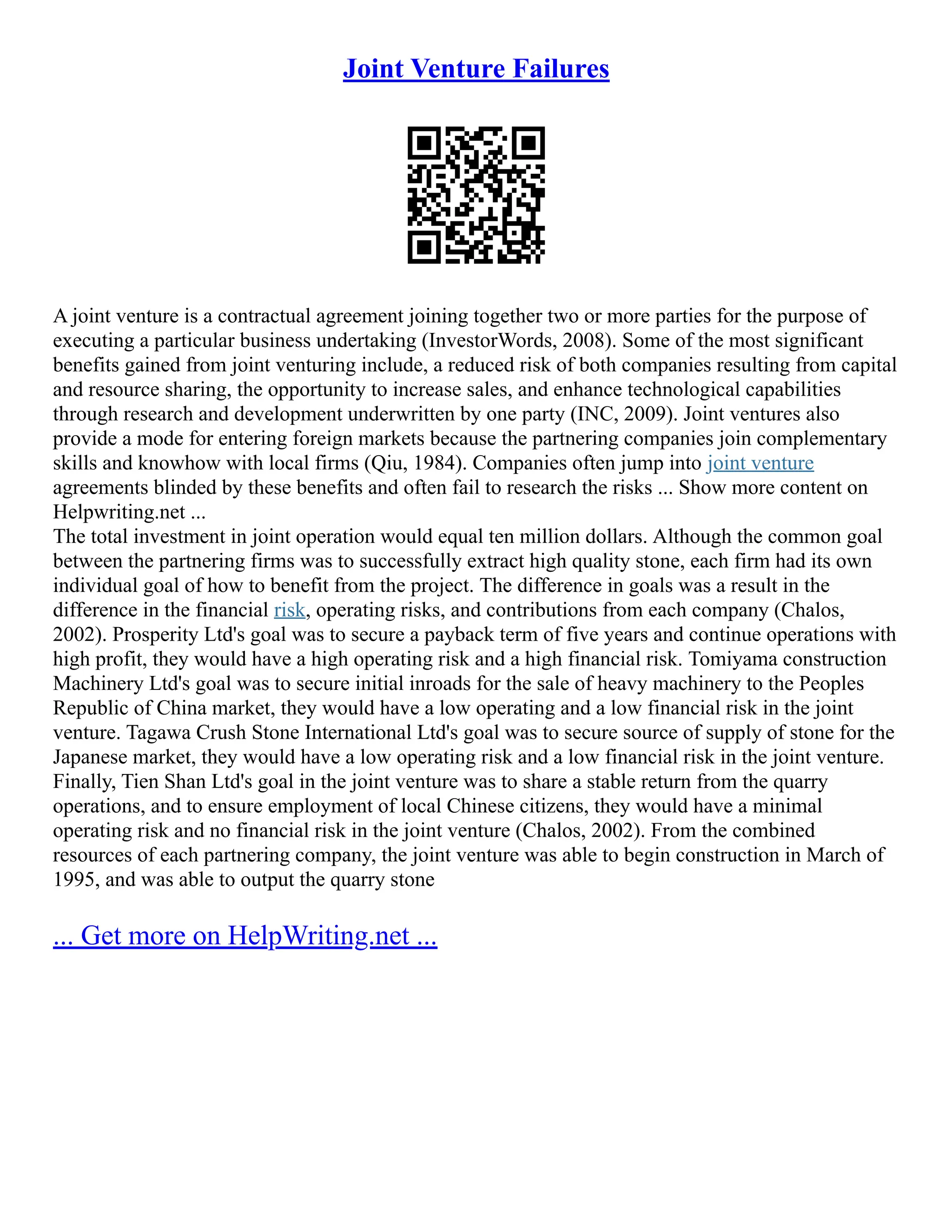 Joint Venture Failures | PDF