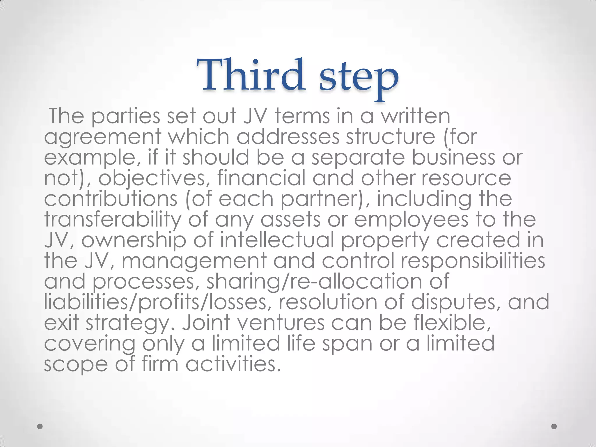 Joint venture key steps | PPTX