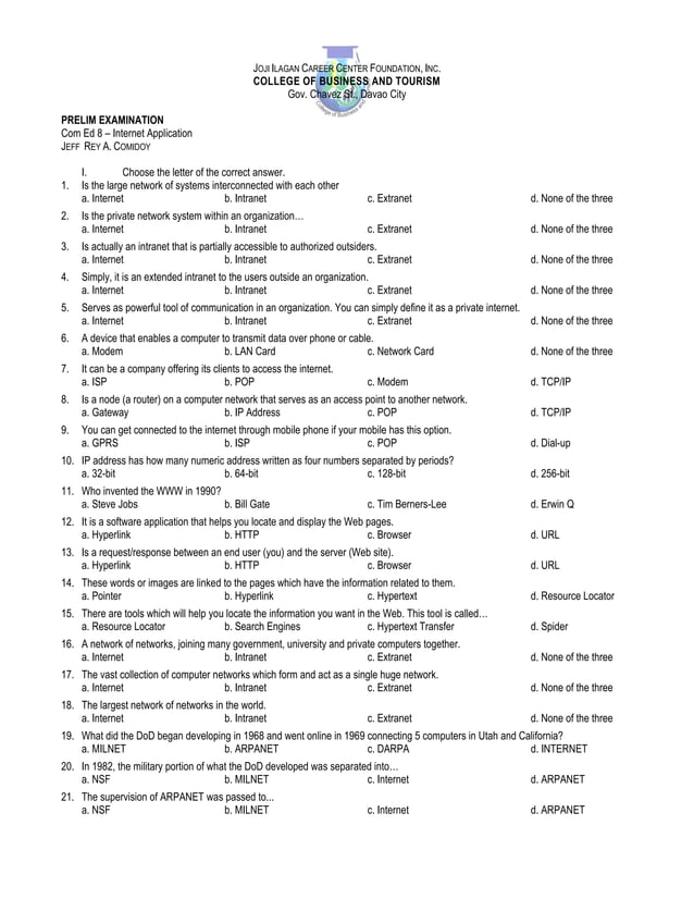 Com Ed 8 Prelim | PDF