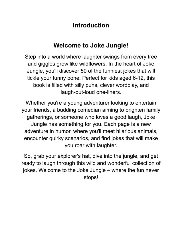 Roaring Laughter: Jungle Jokes for Children | PDF
