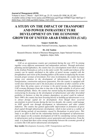 A STUDY ON THE IMPACT OF TRANSPORT AND POWER INFRASTRUCTURE DEVELOPMENT ...