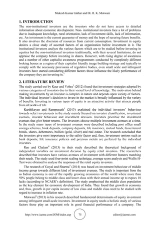 A CONCEPTUAL FRAMEWORK FOR RESEARCH ON INVESTMENT DETERMINANTS AMONG ...