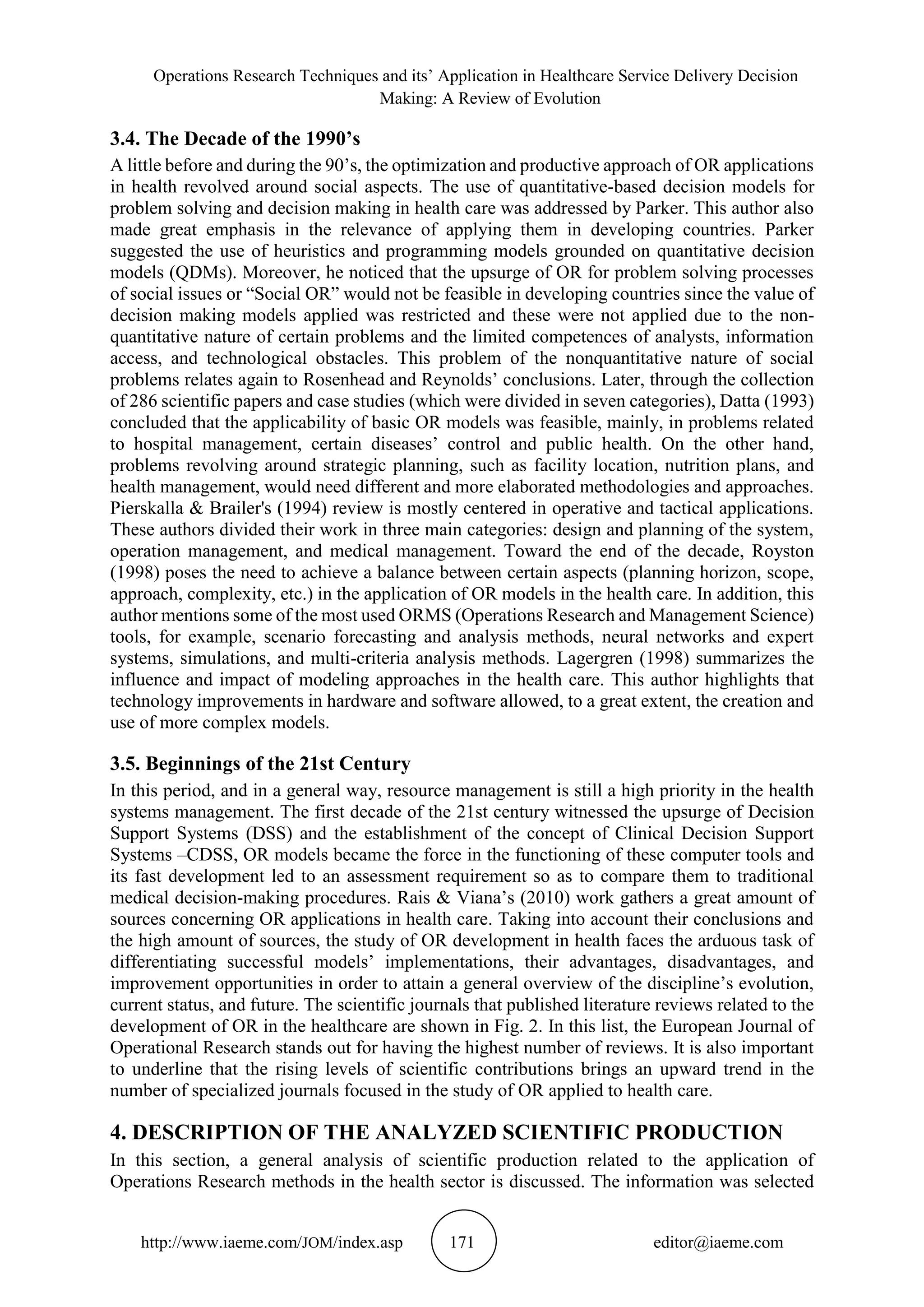 OPERATIONS RESEARCH TECHNIQUES AND ITS’ APPLICATION IN HEALTHCARE ...