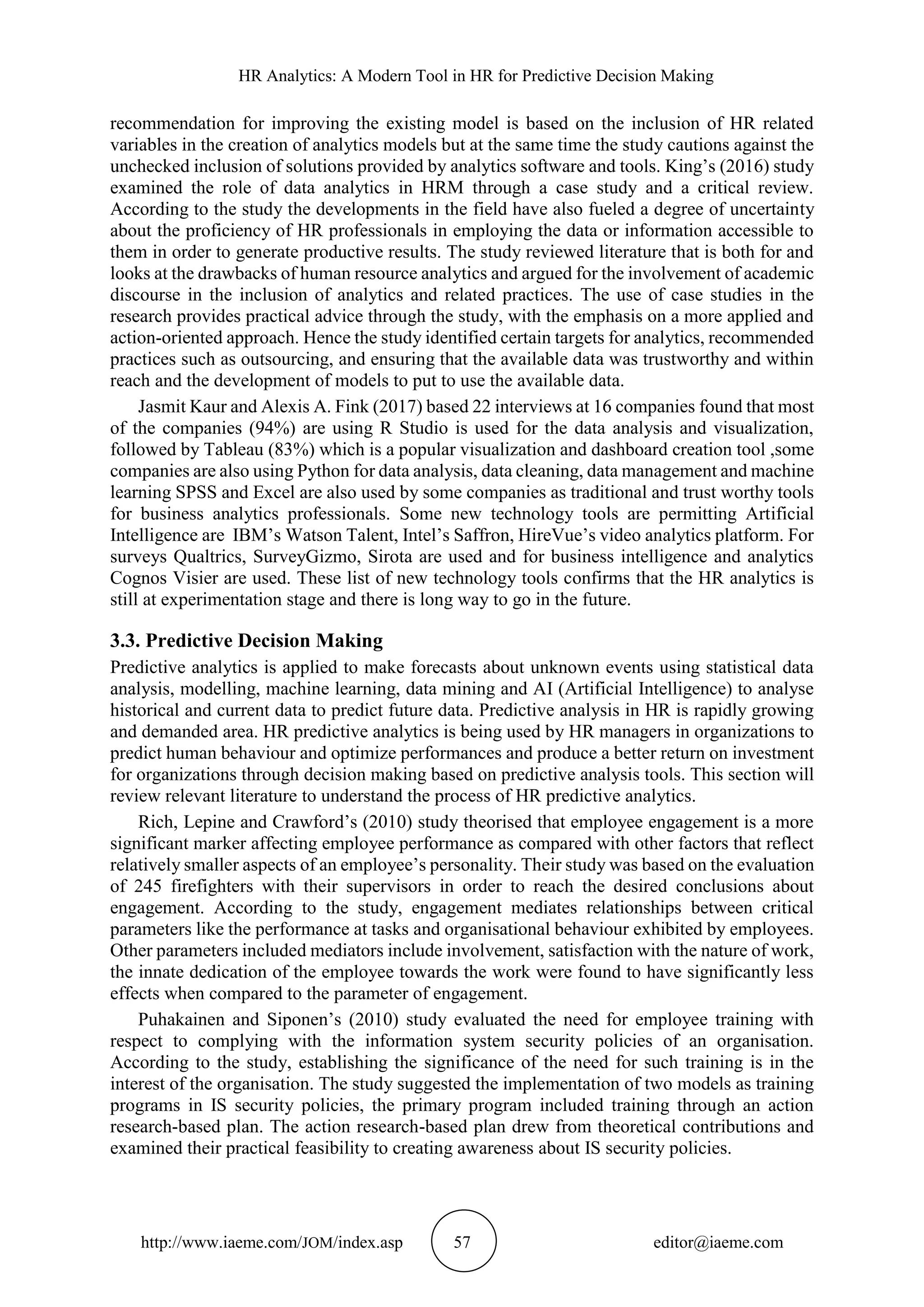 HR ANALYTICS: A MODERN TOOL IN HR FOR PREDICTIVE DECISION MAKING | PDF