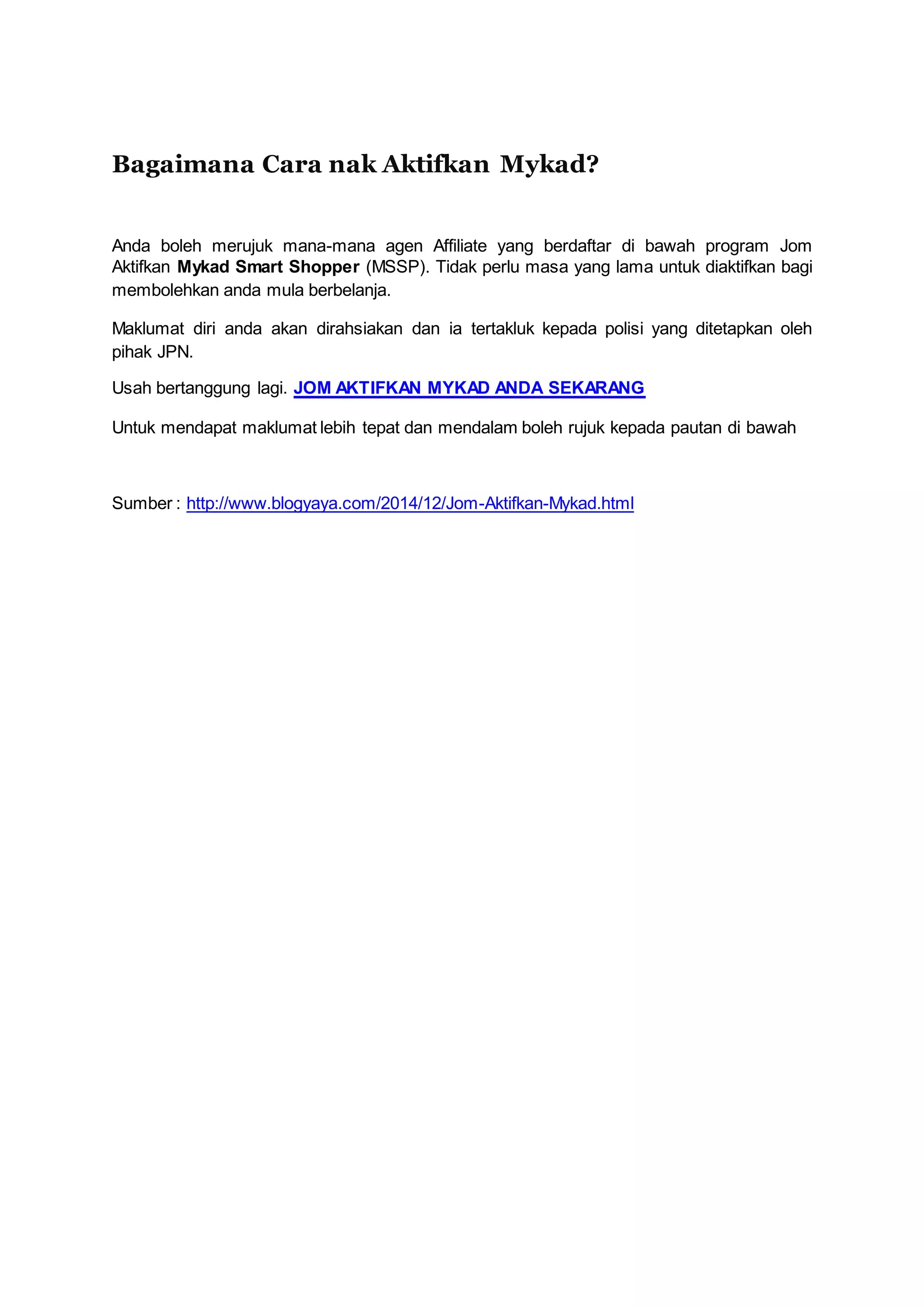 Jom aktifkan fungsi ke 50 mykad | PDF | Free Download