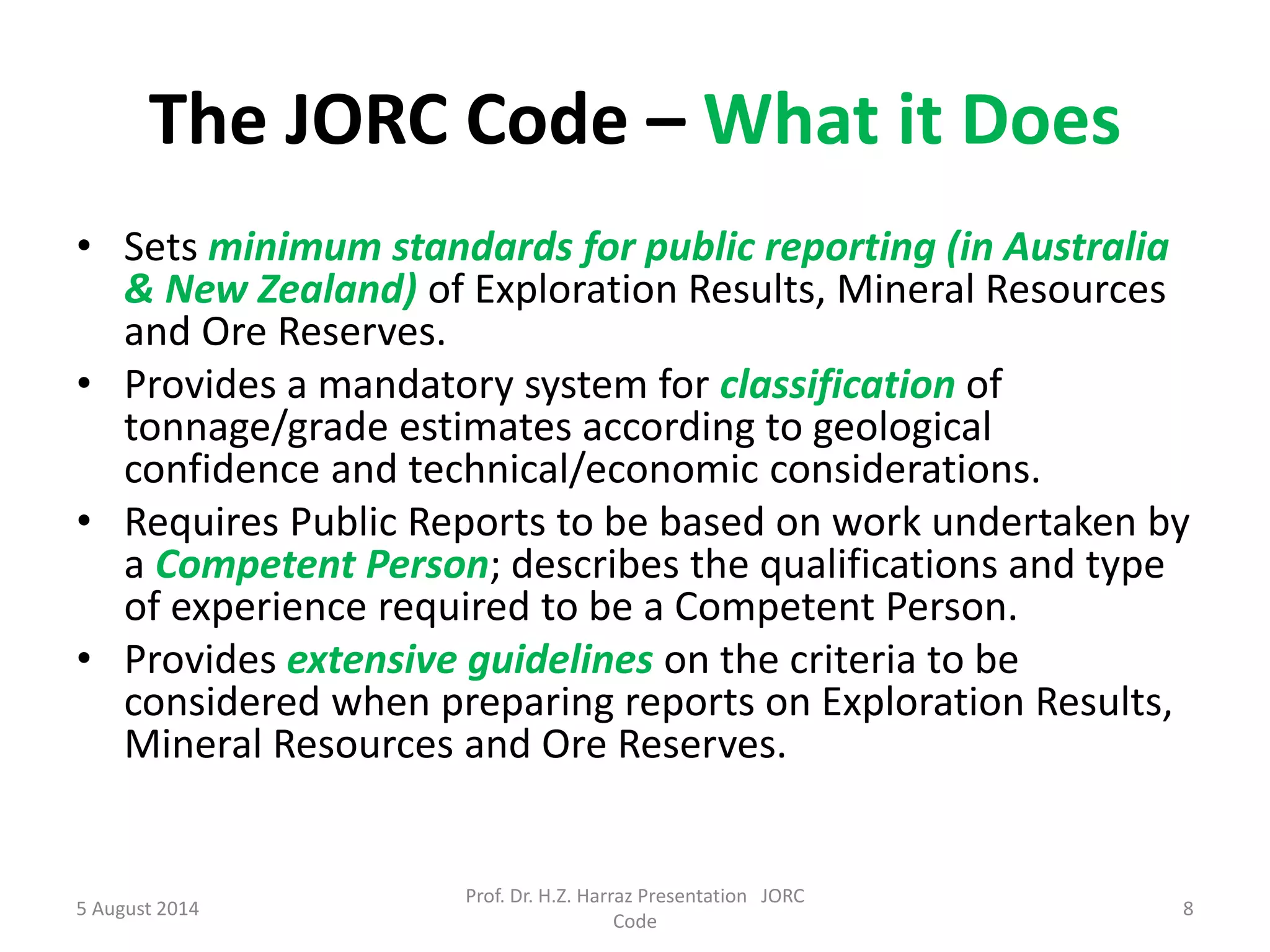 Review of The Joint Ore Reserves Committee (JORC) Code and Mining ...