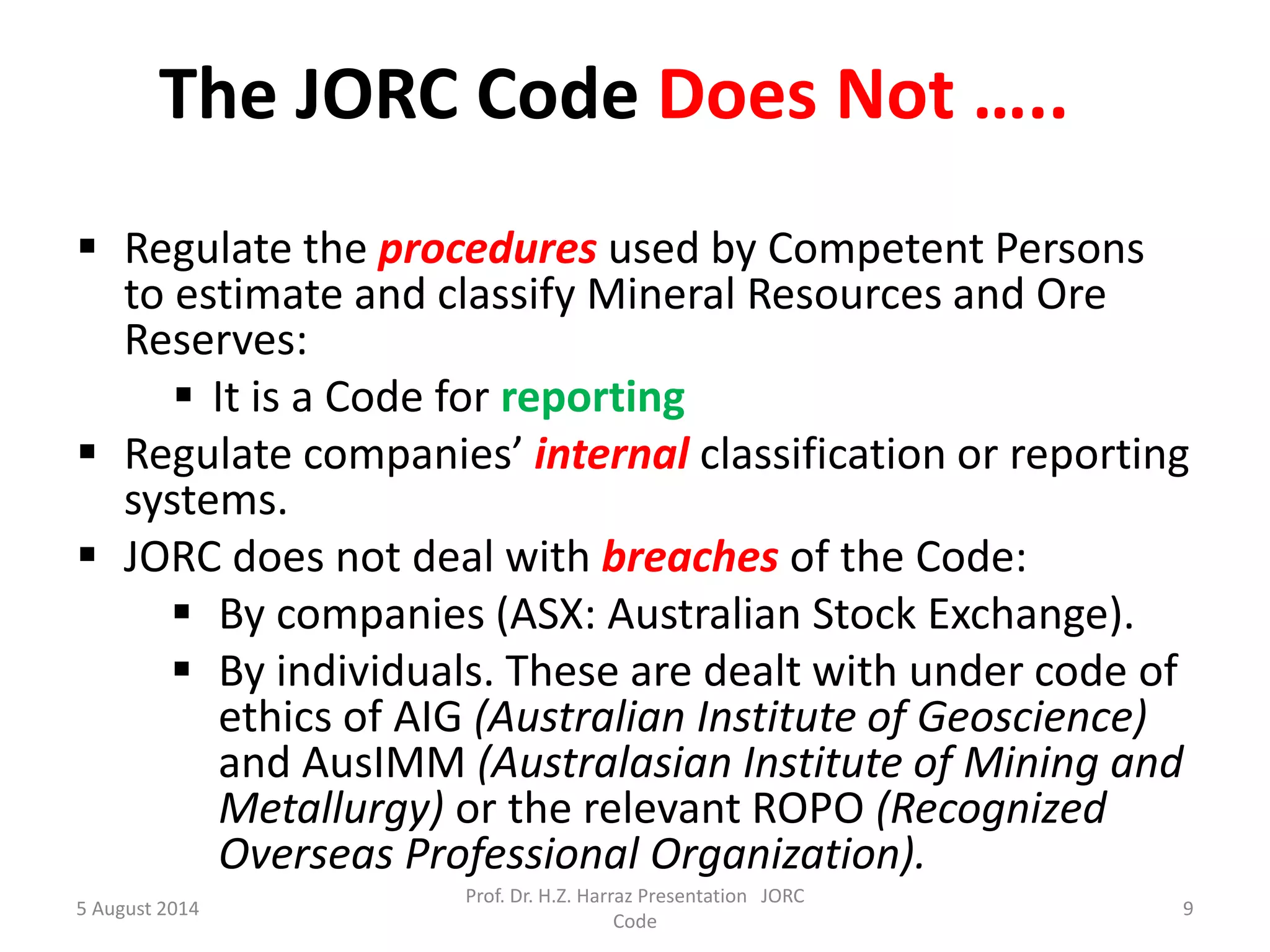 Review of The Joint Ore Reserves Committee (JORC) Code and Mining ...