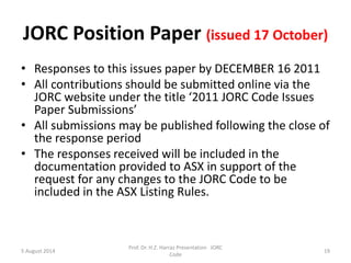 Review of The Joint Ore Reserves Committee (JORC) Code and Mining ...