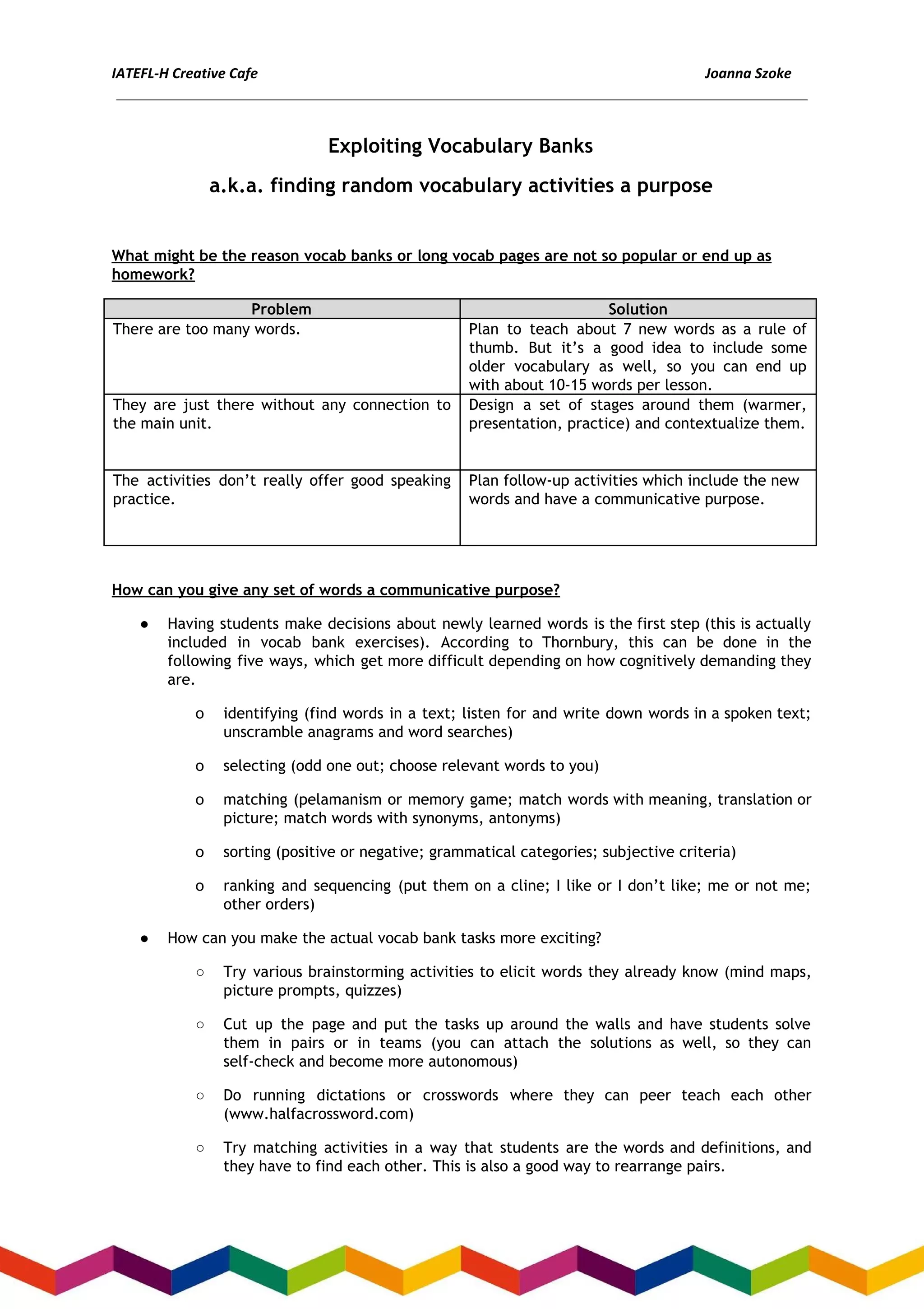 Exploiting Vocabulary Banks - aka finding random vocabulary activities ...