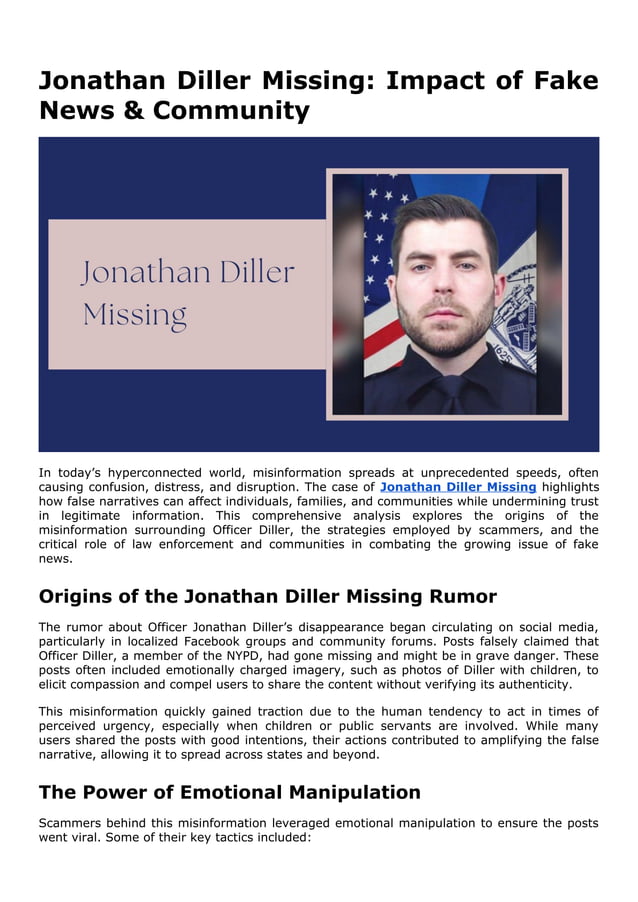 Jonathan Diller Missing: Impact of Fake News & Community | PDF